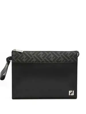 Fendi Leather And Canvas Ff Squared Clutch - Black