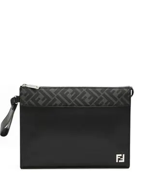 Fendi Leather And Canvas Ff Squared Clutch - Black