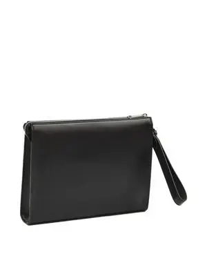 Fendi Leather And Canvas Ff Squared Clutch - Black