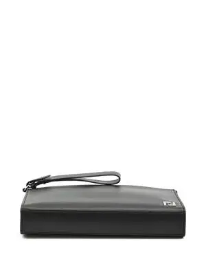 Fendi Leather And Canvas Ff Squared Clutch - Black