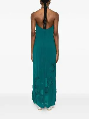 Dries Van Noten Drina Viscose Long Dress With Floral Appliqués - Green