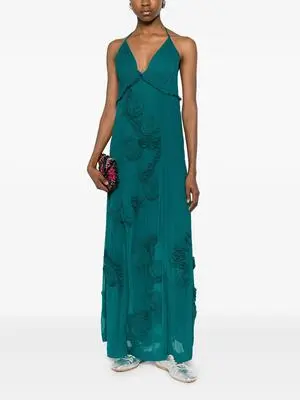 Dries Van Noten Drina Viscose Long Dress With Floral Appliqués - Green