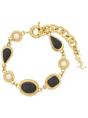 Saint Laurent Cabochon Bracelet In Enamel, Resin And Metal - Silver