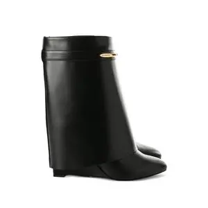 Givenchy Calf Leather Wedge Heel Boots - Black