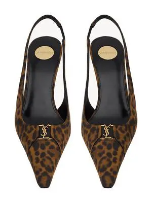 Saint Laurent Babylone Breteuil Slingback Pumps In Leopard Grosgrain - Brown