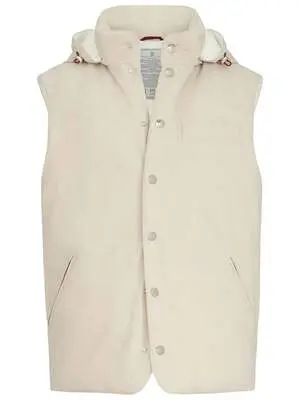 Brunello Cucinelli Bonded Wool Flannel Down Vest With Detachable Hood
