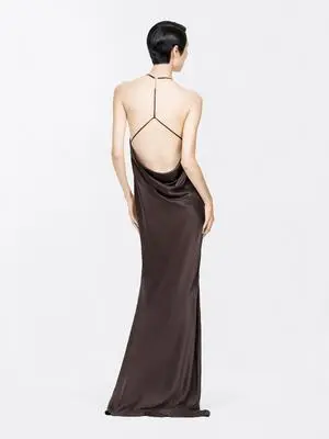 TOM FORD Peach-feel Silk Satin Halterneck Evening Dress - Brown
