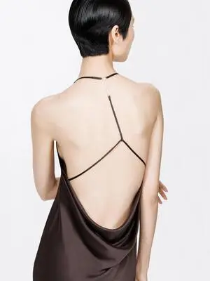 TOM FORD Peach-feel Silk Satin Halterneck Evening Dress - Brown