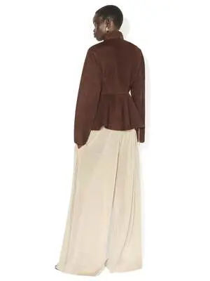 Alaïa Leather Peplum Jacket - Brown