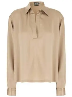 TOM FORD Peach-feel Silk Satin Polo - Multicolor