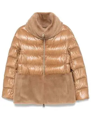Herno Ultralight Nylon And Lady Alternative Fur Cape - Brown