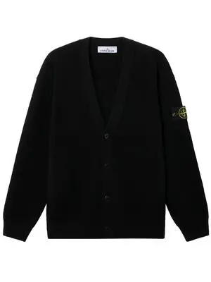 Stone Island Wool V-neck Cardigan - Black