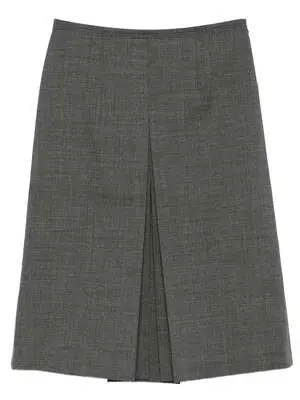 Prada Pleated Wool Midi Skirt - Gray