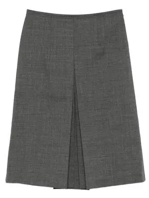 Prada Pleated Wool Midi Skirt - Gray