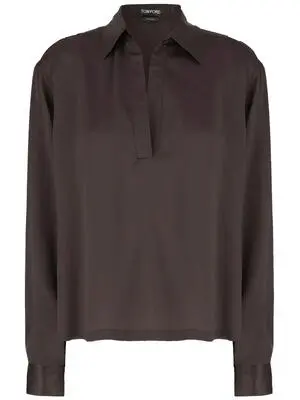 TOM FORD Peach-feel Silk Satin Polo - Brown