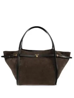TOD'S Borsa Shopping T Signature In Pelle Scamosciata Media - Brown