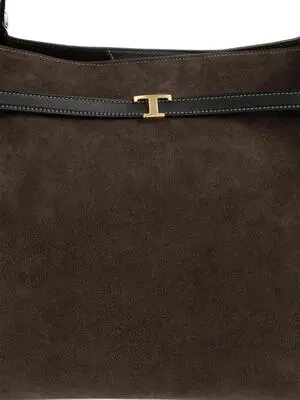 TOD'S T Signature Suede Medium Shopping Bag - Brown