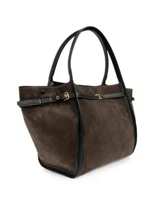 TOD'S T Signature Suede Medium Shopping Bag - Brown
