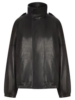 Saint Laurent High-neck Oversized Leather Jacket - Black