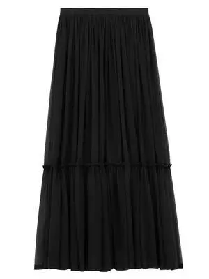 Saint Laurent Gonna A Balze In Mussola Di Crêpe Di Seta - Black