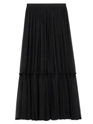 Saint Laurent Gonna A Balze In Mussola Di Crêpe Di Seta - Black