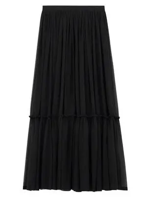 Saint Laurent Silk Crepe Muslin Skirt - Black