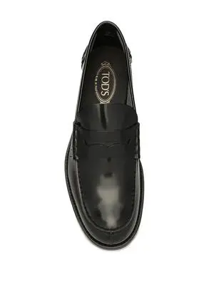 TOD'S Semi-shiny Leather Penny Loafers - Black