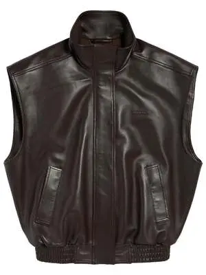 Balenciaga Sleeveless Blouson In Shiny Soft Lambskin - Brown