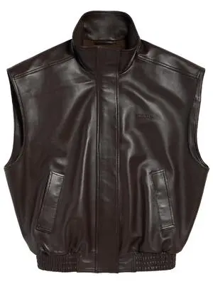 Balenciaga Sleeveless Blouson In Shiny Soft Lambskin - Brown