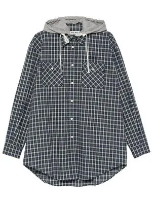 Miu Miu Check-pattern Hooded Shirt - Blue