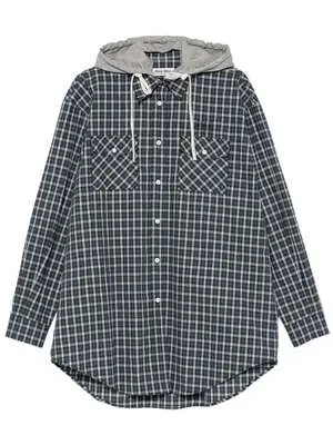 Miu Miu Check-pattern Hooded Shirt - Blue