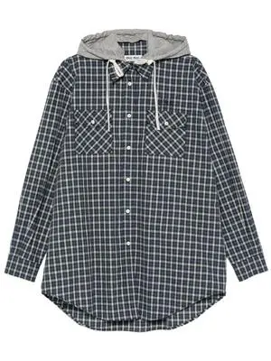 Miu Miu Check-pattern Hooded Shirt - Blue