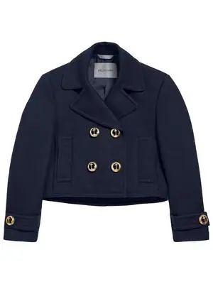 Balenciaga Cropped Peacoat In Textured Wool - Blue