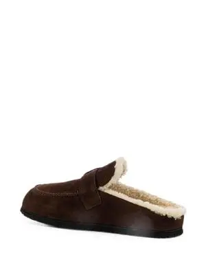Prada Suede Slippers With Buckle And Sheepskin Lining - Brown