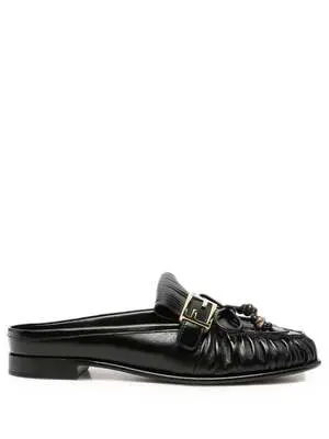 Fendi Baguette Leather Sabots - Black