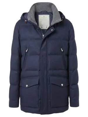 Brunello Cucinelli Bonded Wool Flannel Down Parka With Detachable Hood - Blue