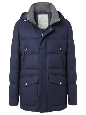Brunello Cucinelli Bonded Wool Flannel Down Parka With Detachable Hood - Blue