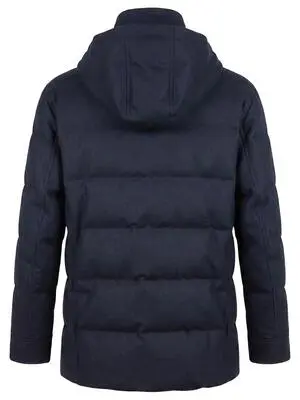 Brunello Cucinelli Bonded Wool Flannel Down Parka With Detachable Hood - Blue
