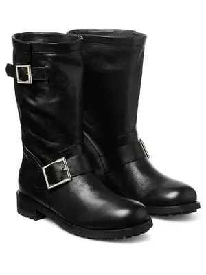 JIMMY CHOO Biker Mid Leather Ankle Boots