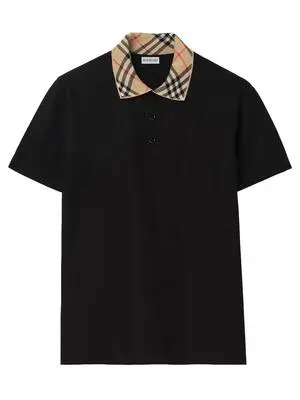 Burberry Check-collar Cotton Polo Shirt - Black