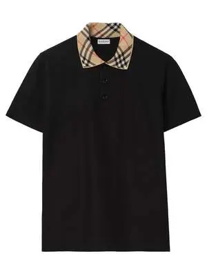 Burberry Check-collar Cotton Polo Shirt - Black