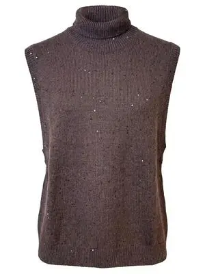 Brunello Cucinelli Cashmere Turtleneck Vest - Brown