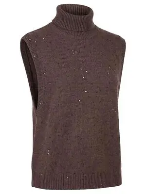 Brunello Cucinelli Cashmere Turtleneck Vest - Brown