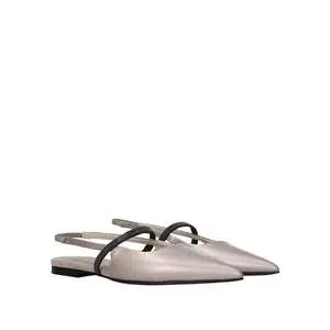 Brunello Cucinelli Leather Slingback Flats - Cream
