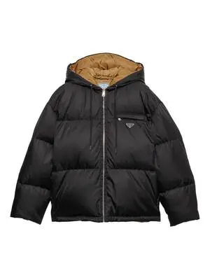 Prada Contrasting Lining Hooded Down Jacket - Black