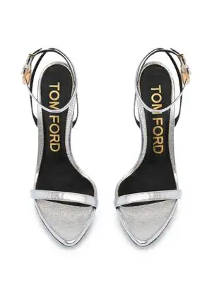 TOM FORD Laminated Nappa Leather Padlock Pointy Sandals - Silver