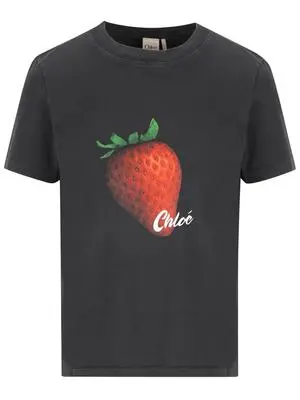 Chloé Strawberry Print Cotton T-shirt - Black