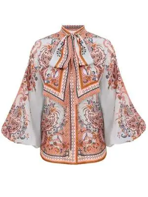 Zimmermann Aster Tie Neck Silk Blouse - Blue