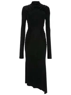 Victoria Beckham High Neck Gathered Midi Dress - Black