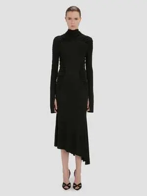 Victoria Beckham High Neck Gathered Midi Dress